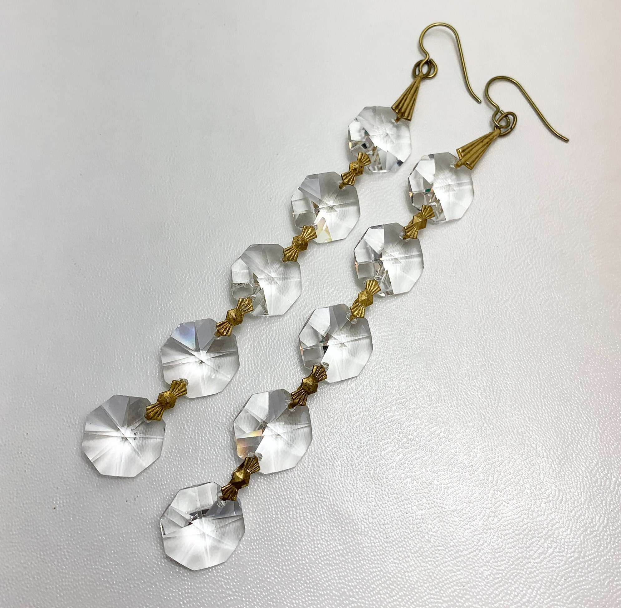 BEAUTIFUL 1970's Vintage Octagonal Crystal Prisms With Brass Connectors on 100% PURE Titanium ...