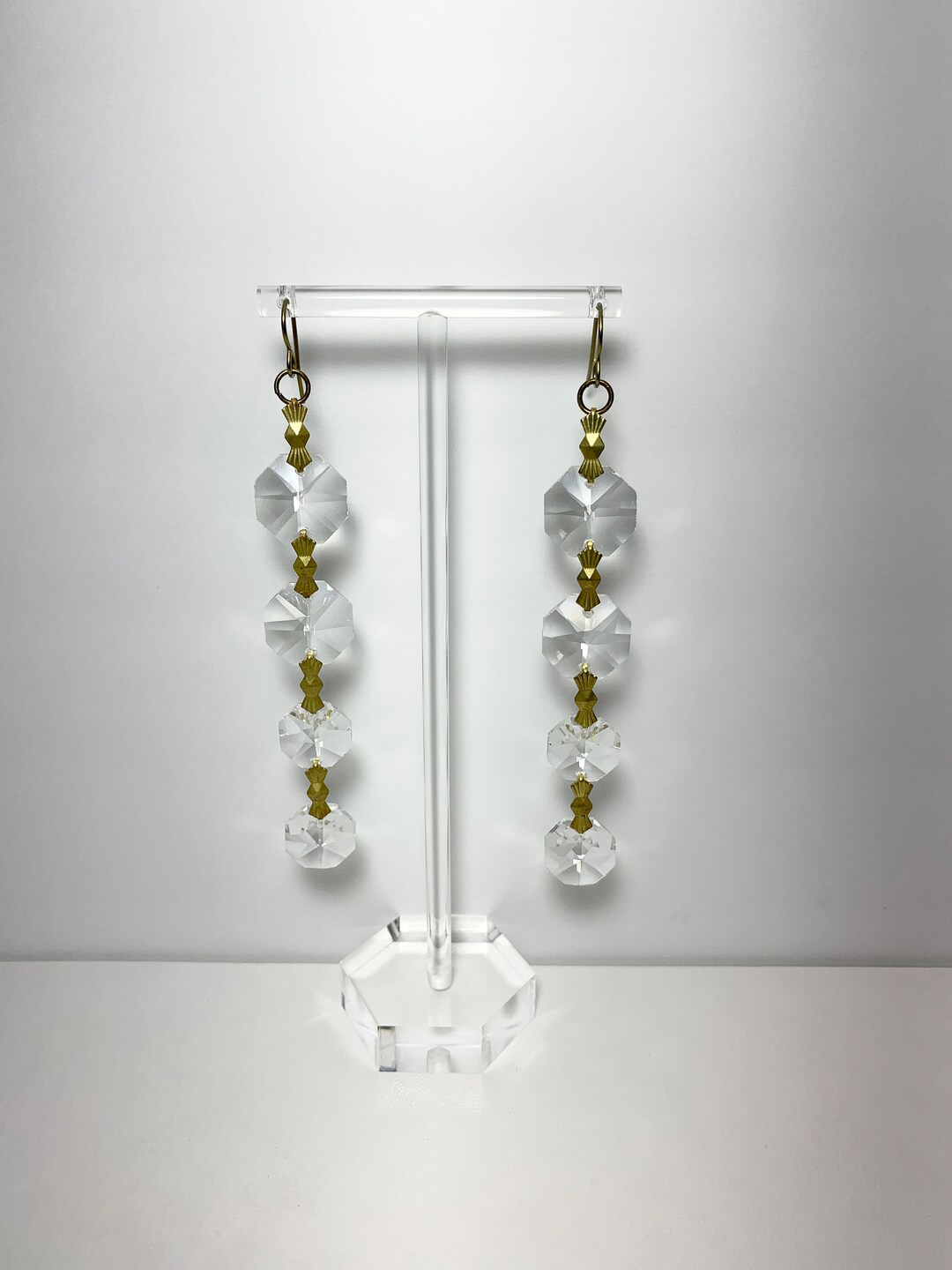 BEAUTIFUL 1920's Vintage Graduated Octagonal Crystal Prisms With Brass ...