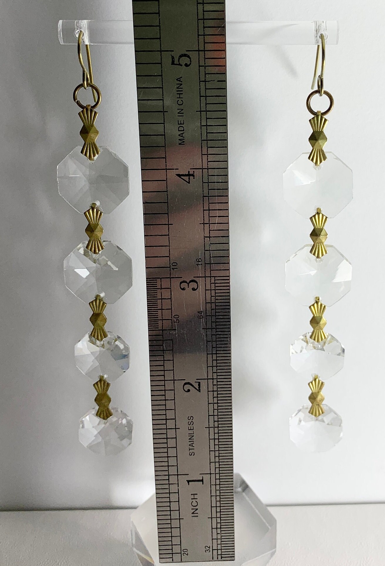 BEAUTIFUL 1920's Vintage Graduated Octagonal Crystal Prisms With Brass ...