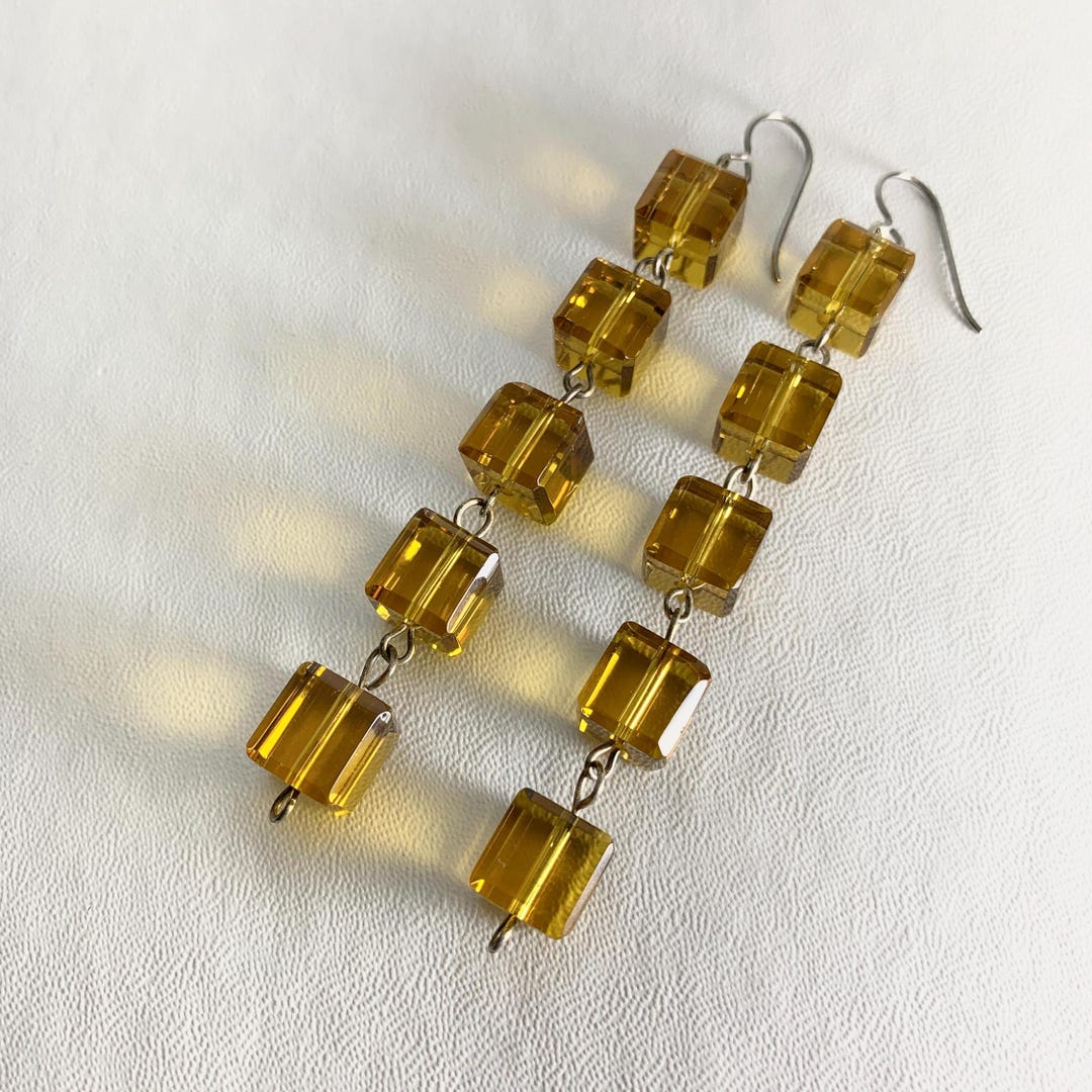 BEAUTIFUL VINTAGE 1960's Glass Cube Beads on 100% PURE Titanium Earring ...