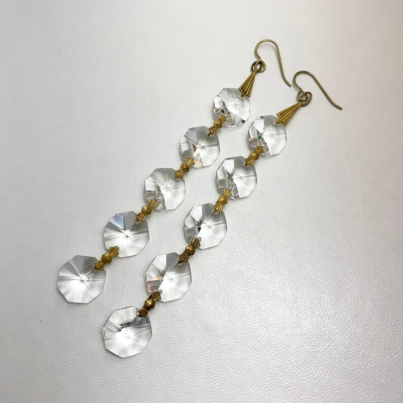 BEAUTIFUL 1970's Vintage Octagonal Crystal Prisms With Brass Connectors ...