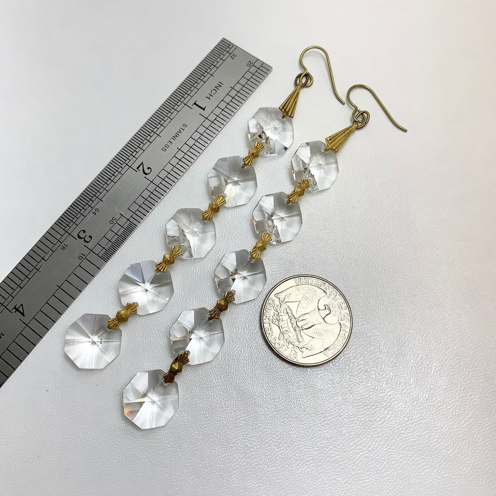 BEAUTIFUL 1970's Vintage Octagonal Crystal Prisms With Brass Connectors on 100% PURE Titanium ...