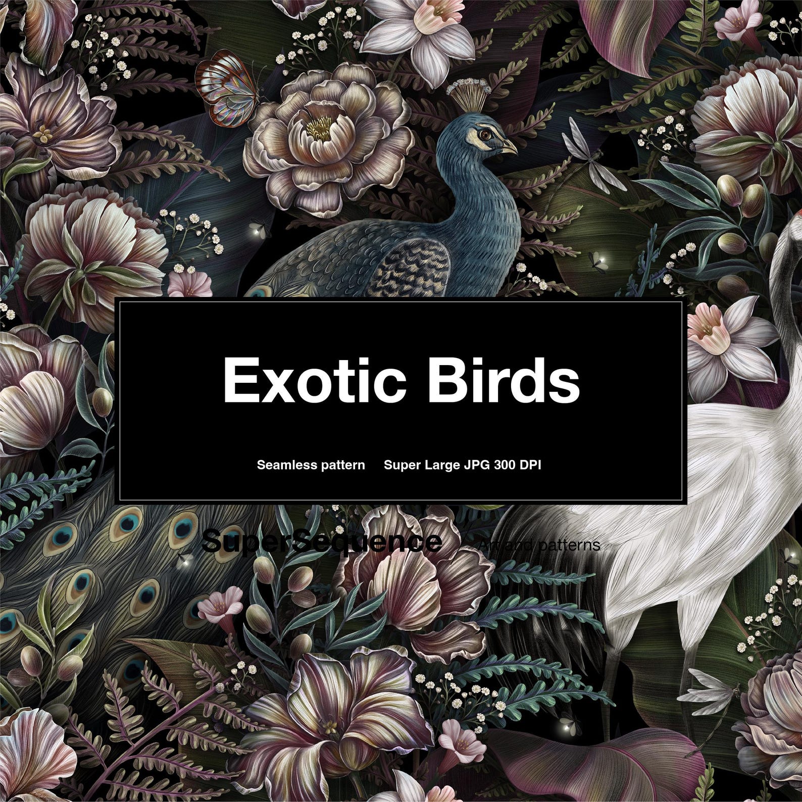 Exotic Birds Illustrated Pattern - Seamless Repeat Pattern, Backgrounds ...