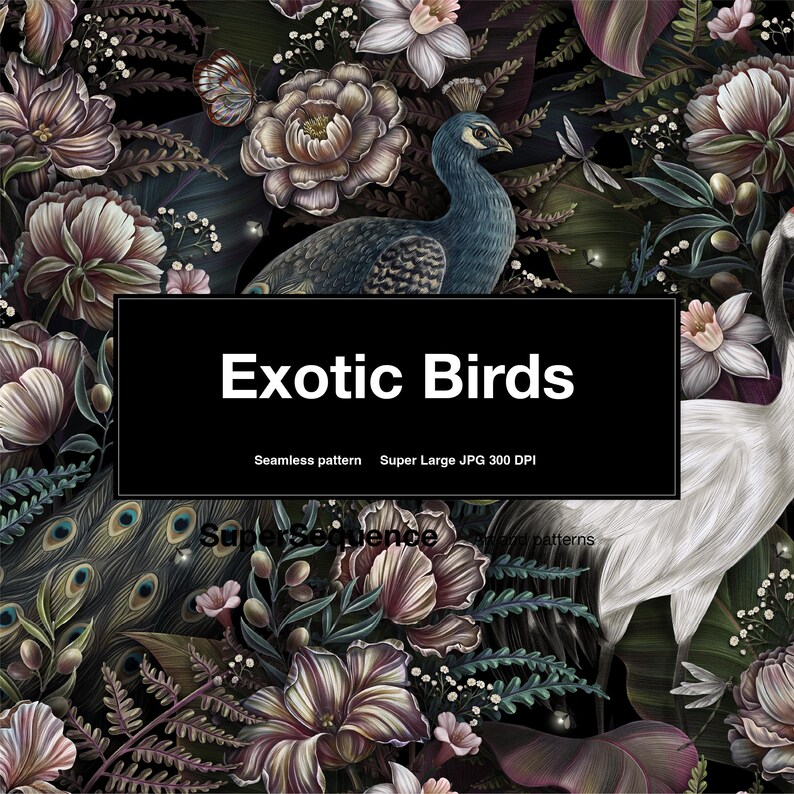 Exotic Birds Illustrated Pattern - Seamless Repeat Pattern, Backgrounds ...