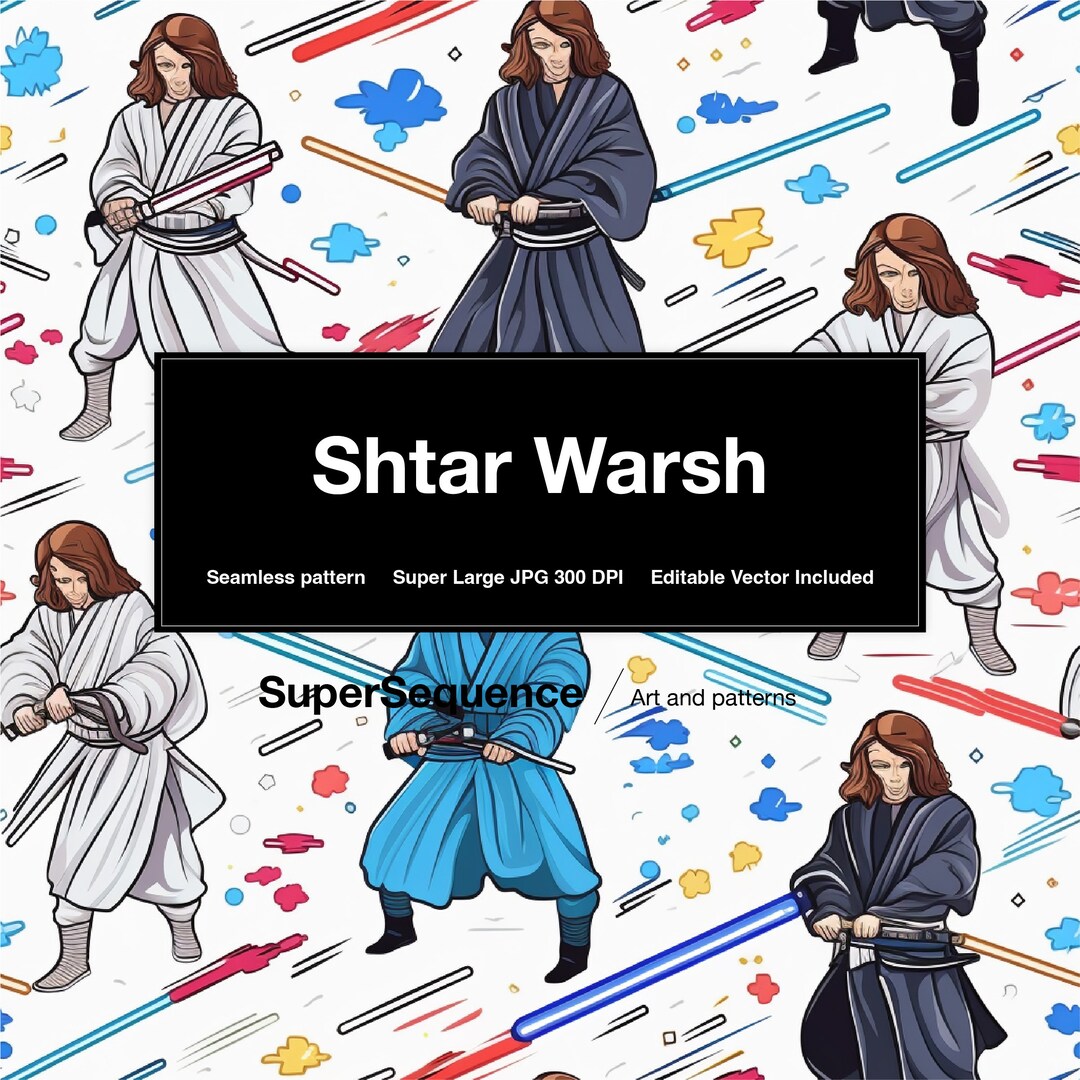 Space Dude in Robes and Light Sabers Hand-drawn Art Illustration ...