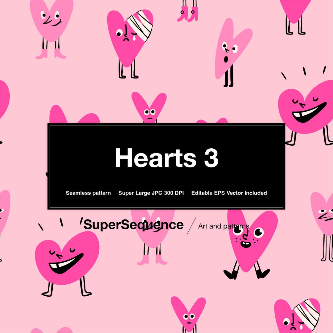 Hearts 3 (pink) Illustrated Pattern - Vector Seamless Repeat Pattern ...