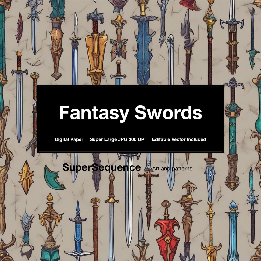 Fantasy RPG Swords Hand-drawn Art Illustration, Backgrounds, Printable ...