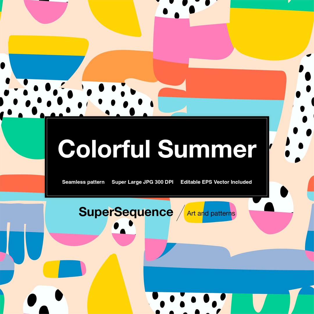 Colorful Summer Illustrated Pattern - Vector Seamless Repeat Pattern ...