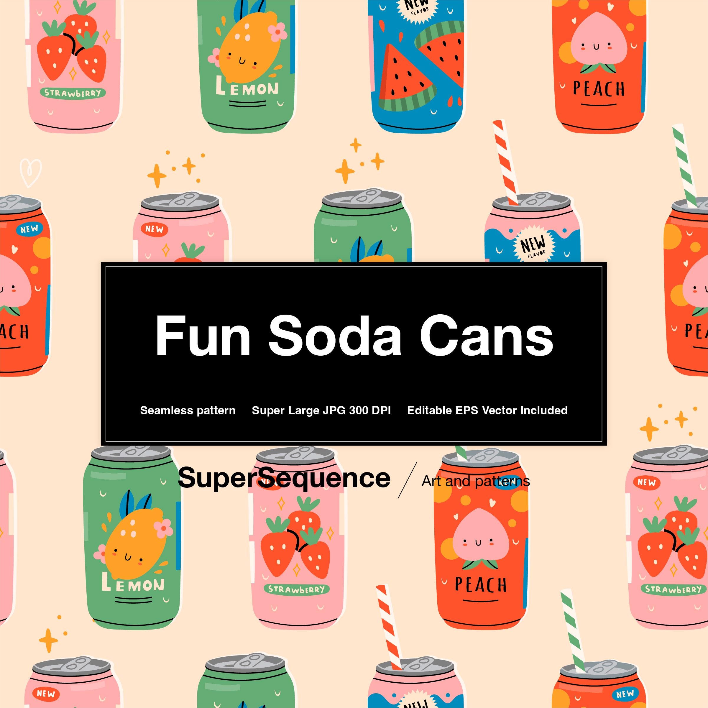 Fun Soda Cans Illustrated Pattern - Vector Seamless Repeat Pattern ...