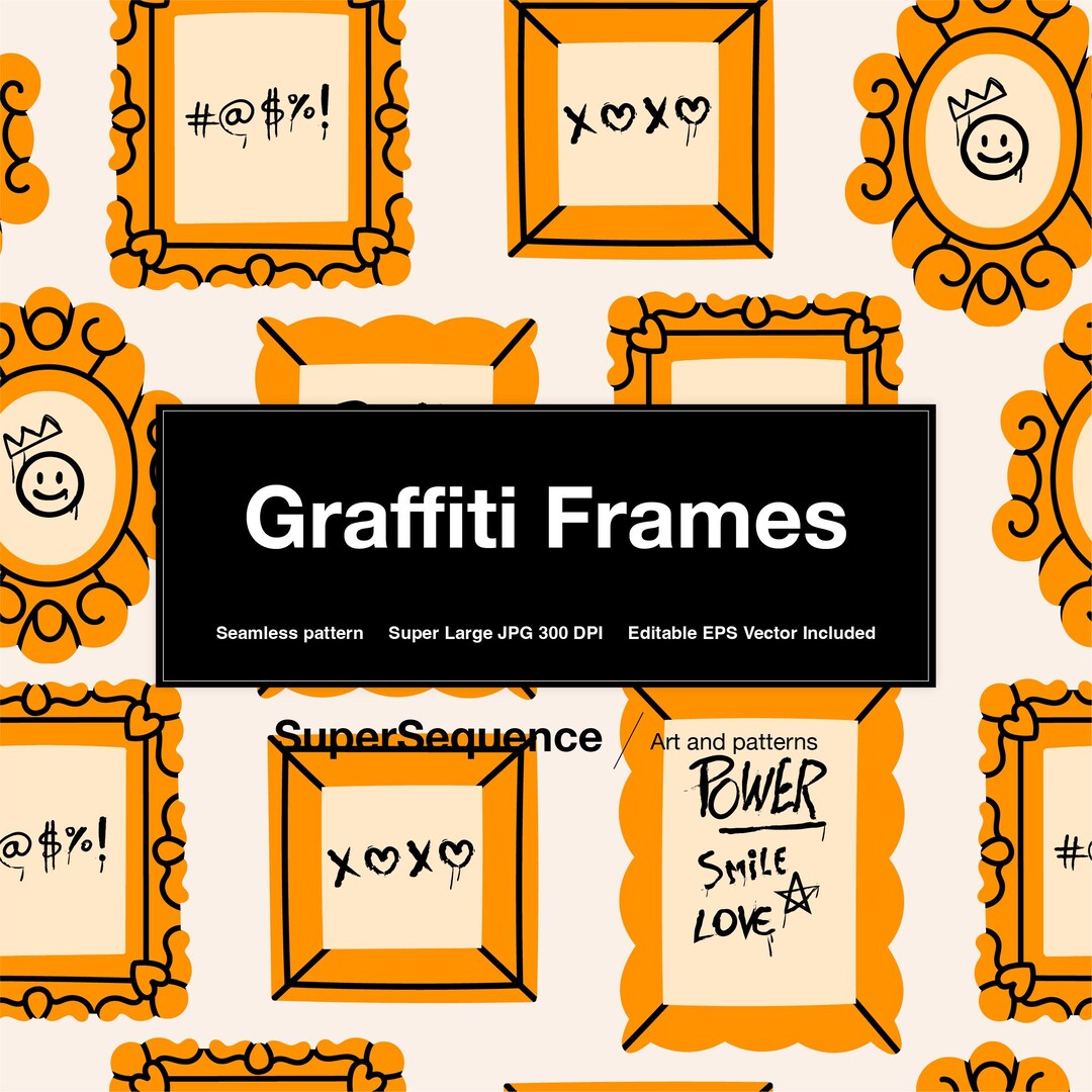 Graffiti Frames Illustrated Pattern - Vector Seamless Repeat Pattern ...