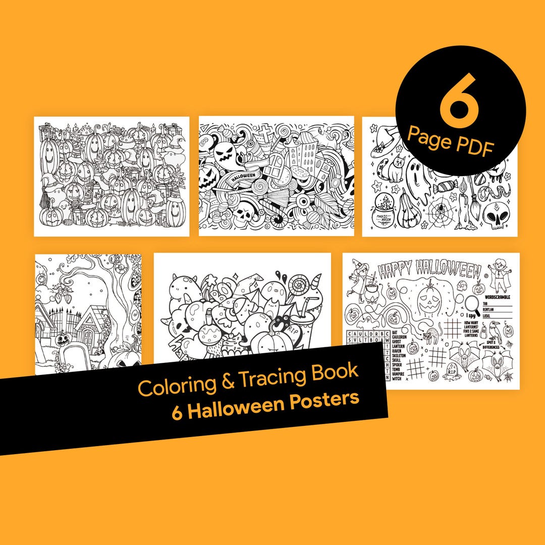 6 Halloween Coloring and Tracing Book - Multi Page PDF Vector Download ...