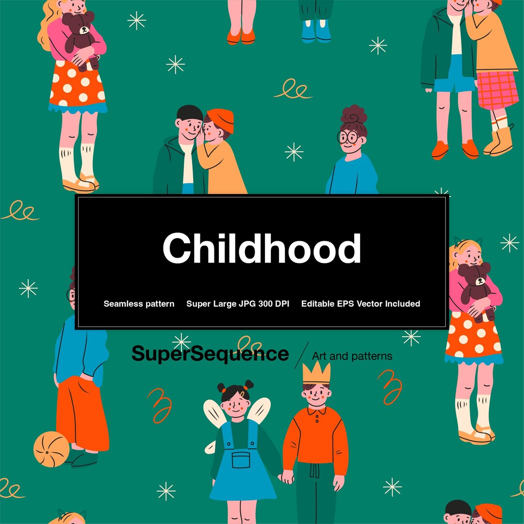 Childhood Illustrated Pattern - Vector Seamless Repeat Pattern ...