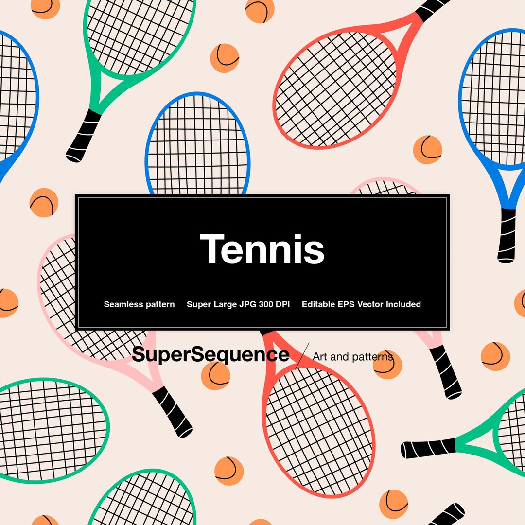 Tennis Rackets Illustrated Pattern - Vector Seamless Repeat Pattern ...