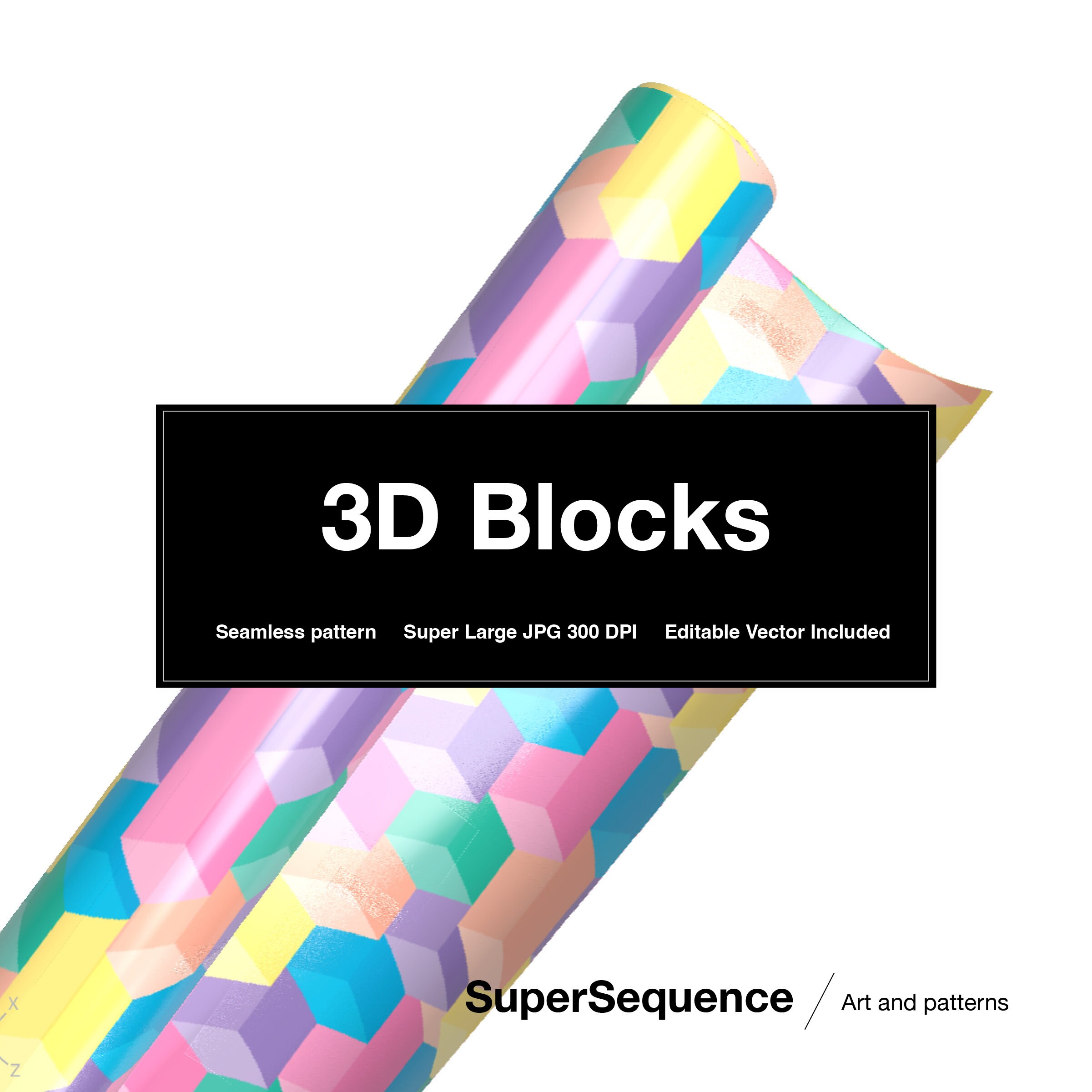 3D Blocks - Vector Seamless Repeat Pattern, Backgrounds, Printable ...