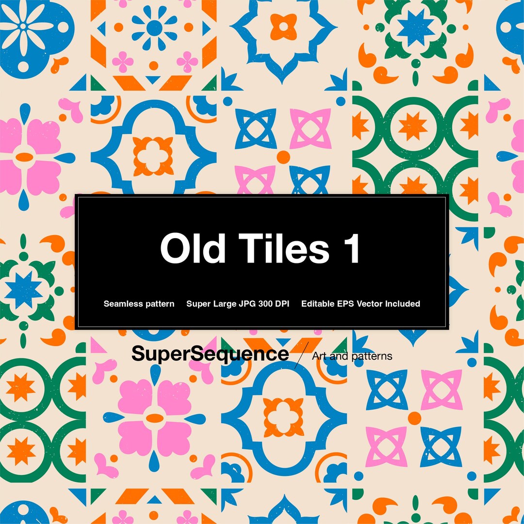 Vintage Tiles 1 Illustrated Pattern - Vector Seamless Repeat Pattern ...
