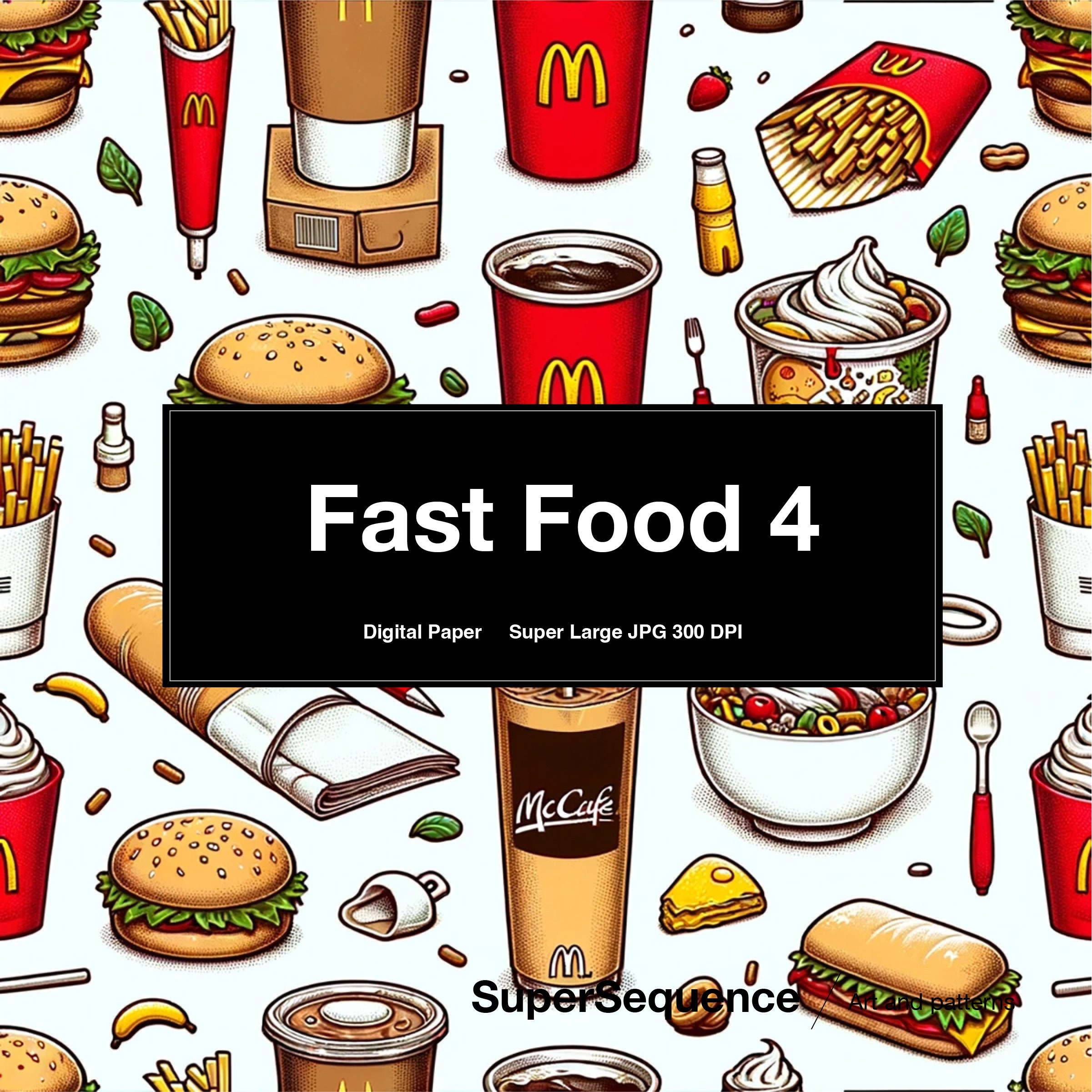 Fast Food Burgers Fries and Drinks Hand-drawn Art Illustration ...