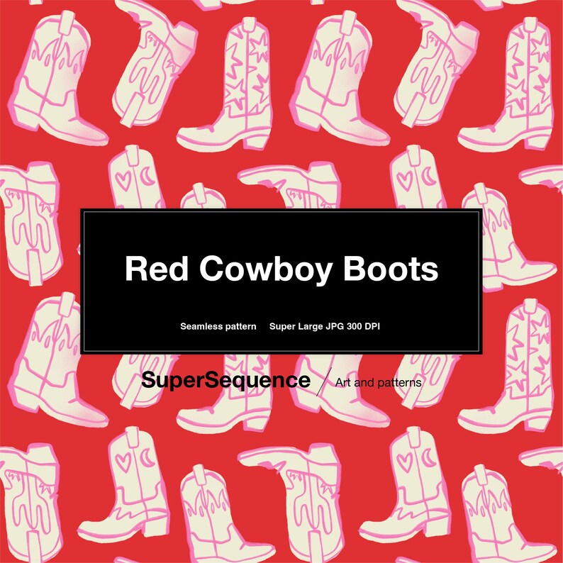 Red Cowboy Boots Illustrated Pattern - Seamless Repeat Pattern ...