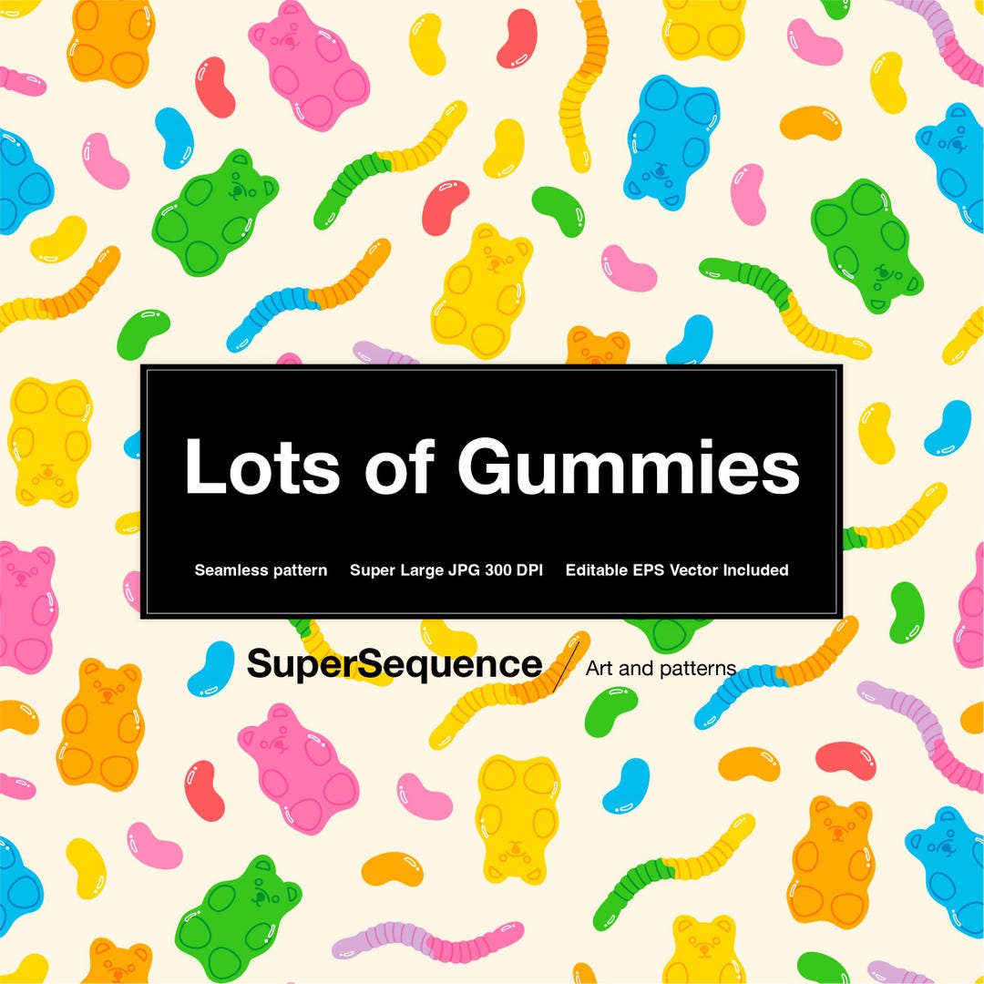 Lots of Gummies Illustrated Pattern - Vector Seamless Repeat Pattern ...