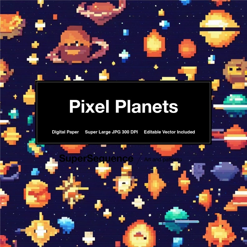 Pixel Stars and Planets Hand-drawn Art Illustration, Backgrounds ...