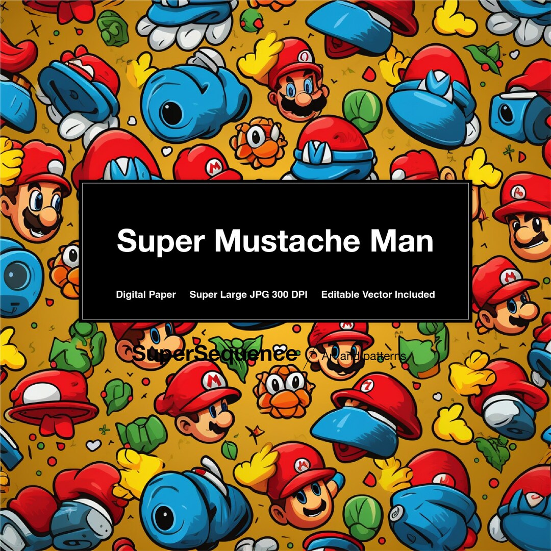 Super Mustache Man Hand Drawn Art Illustration, Backgrounds, Printable ...