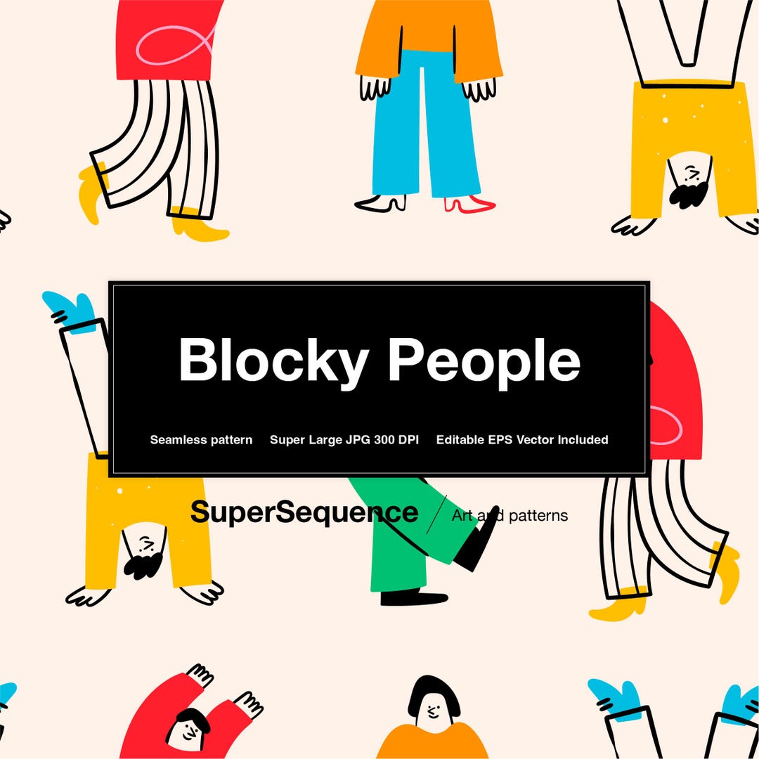 Blocky People Illustrated Pattern - Vector Seamless Repeat Pattern ...