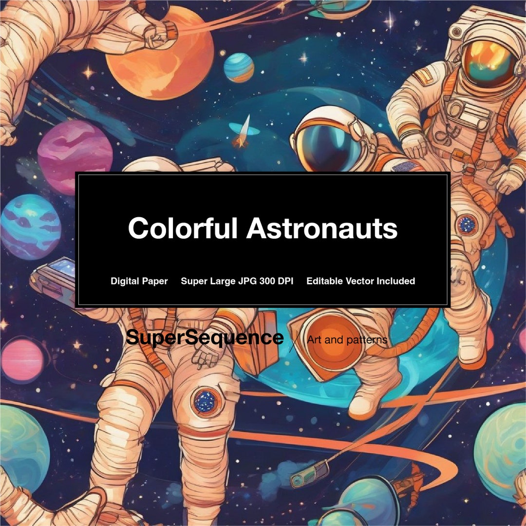 Colorful Space Astronauts Hand-drawn Art Illustration, Backgrounds ...