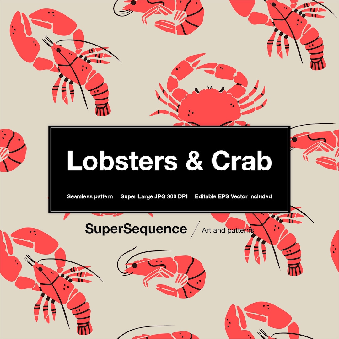 Lobsters and Crab Illustrated Pattern - Vector Seamless Repeat Pattern ...