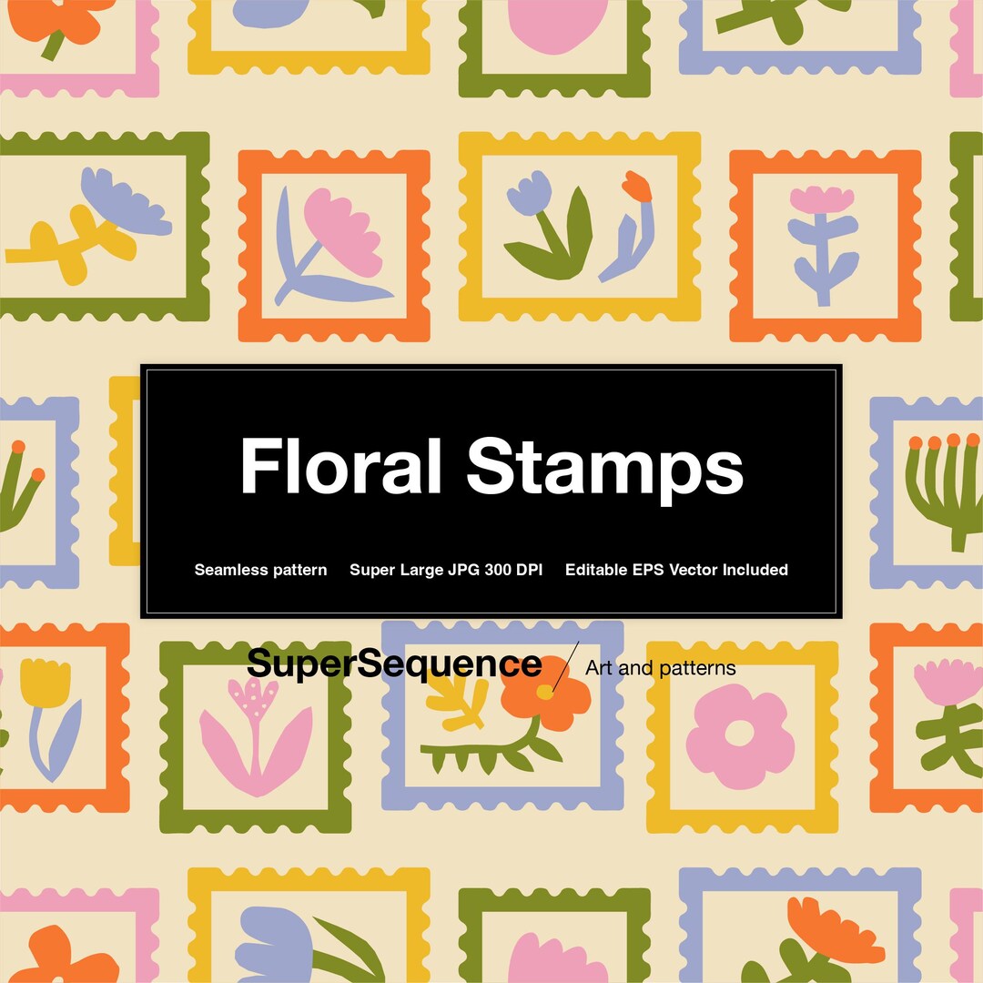 Floral Stamps Illustrated Pattern - Vector Seamless Repeat Pattern ...