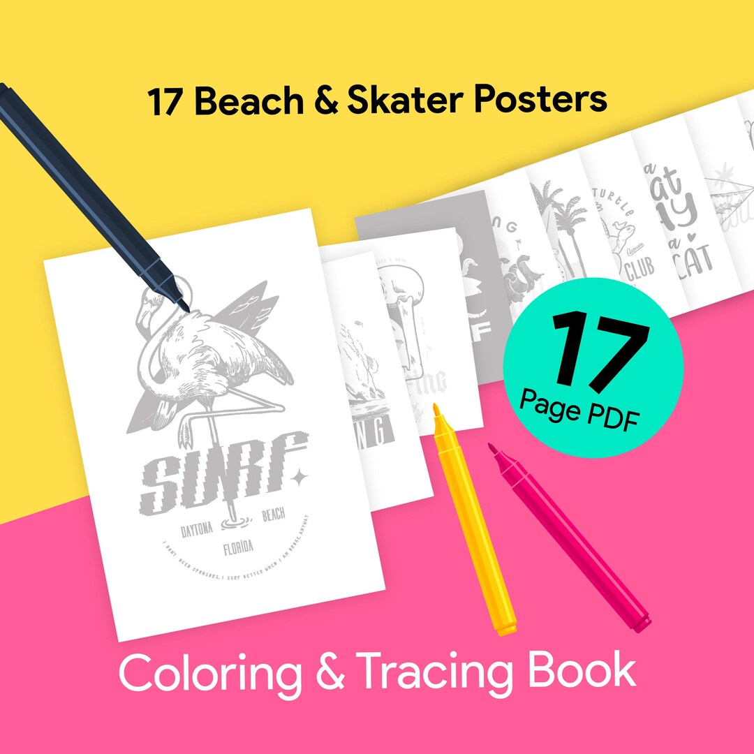 17 Beach and Skater Coloring and Tracing Book - 17 PDF Vector Download ...
