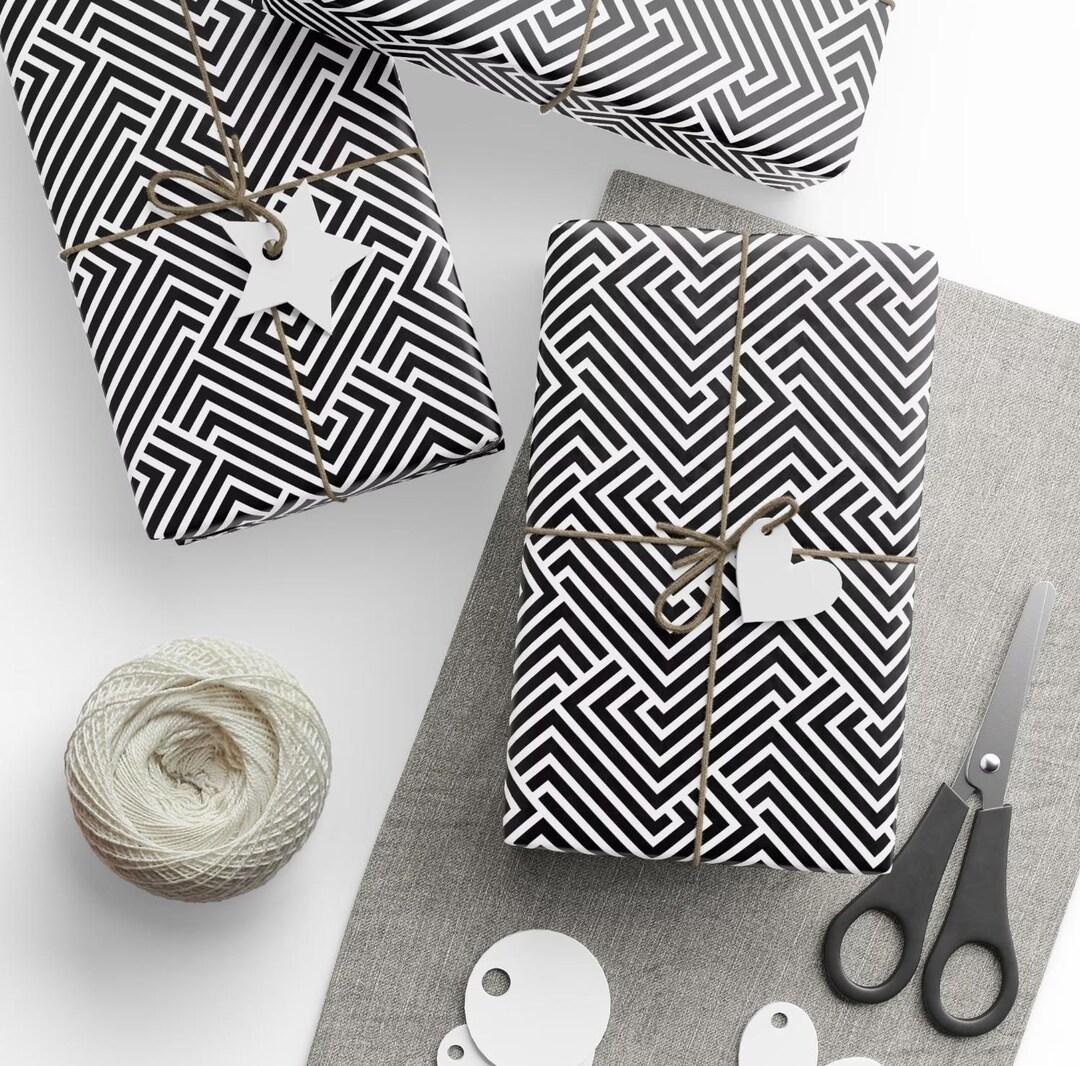 Geometric Diagonals - Black and White - Wrapping Paper Long Roll 28" X ...