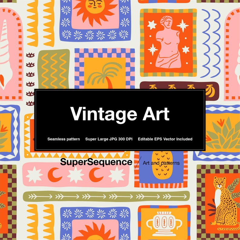 Vintage Art 2 Illustrated Pattern - Vector Seamless Repeat Pattern ...