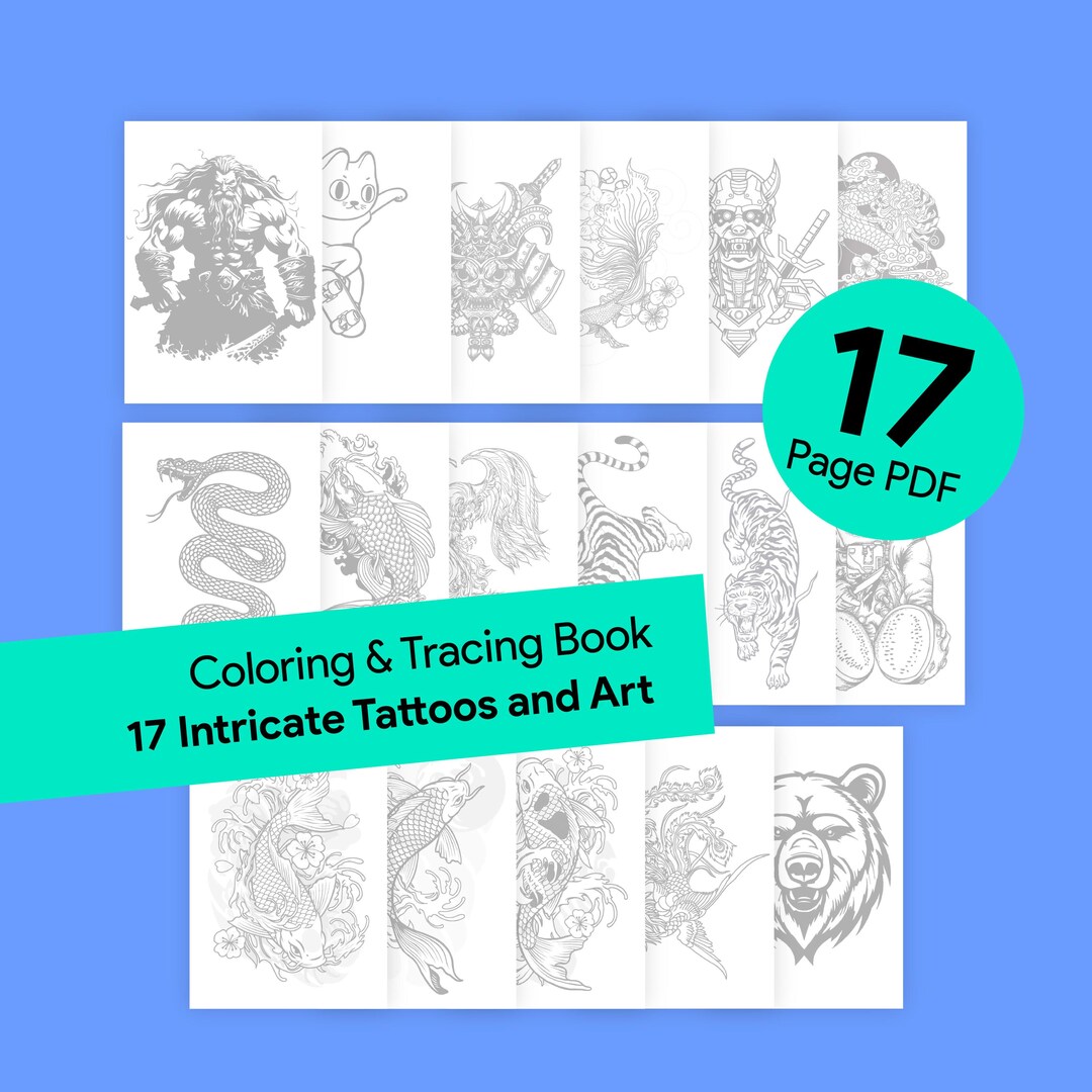 17 Intricate Tattoos and Art Posters - Coloring and Tracing Book ...