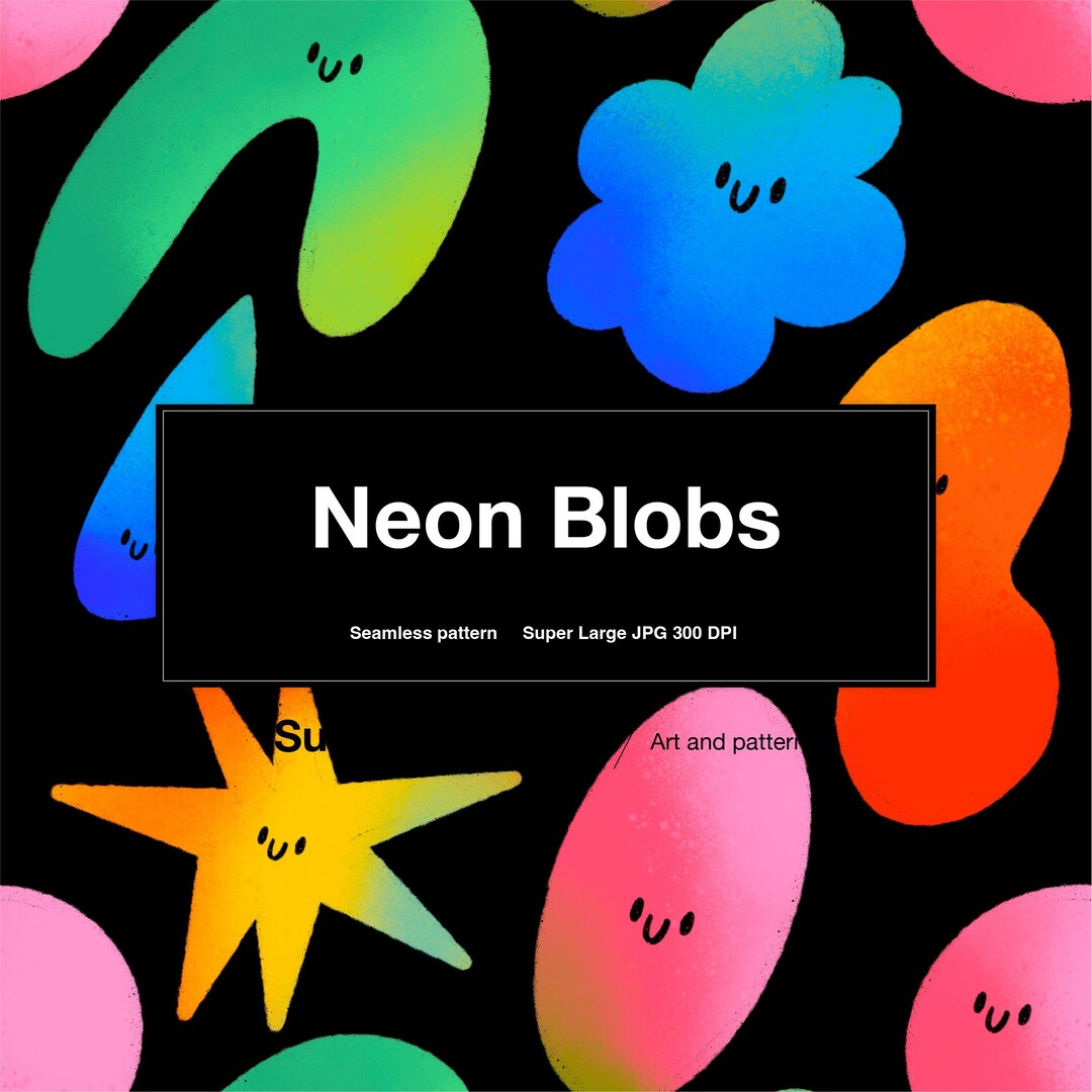 Neon Blobs Illustrated Pattern - Seamless Repeat Pattern, Backgrounds ...