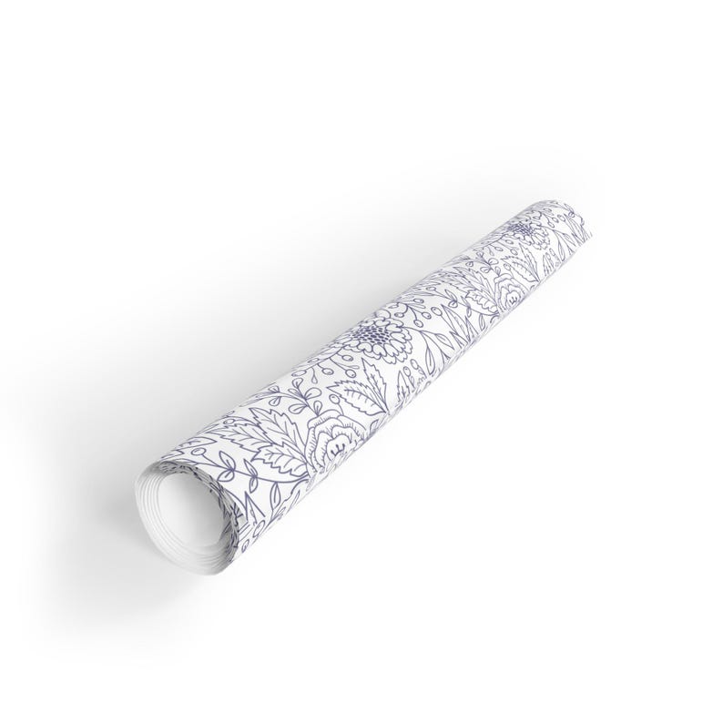 Floral Beautiful Blue Line Art - Wrapping Paper Long Roll 28" X 79 ...