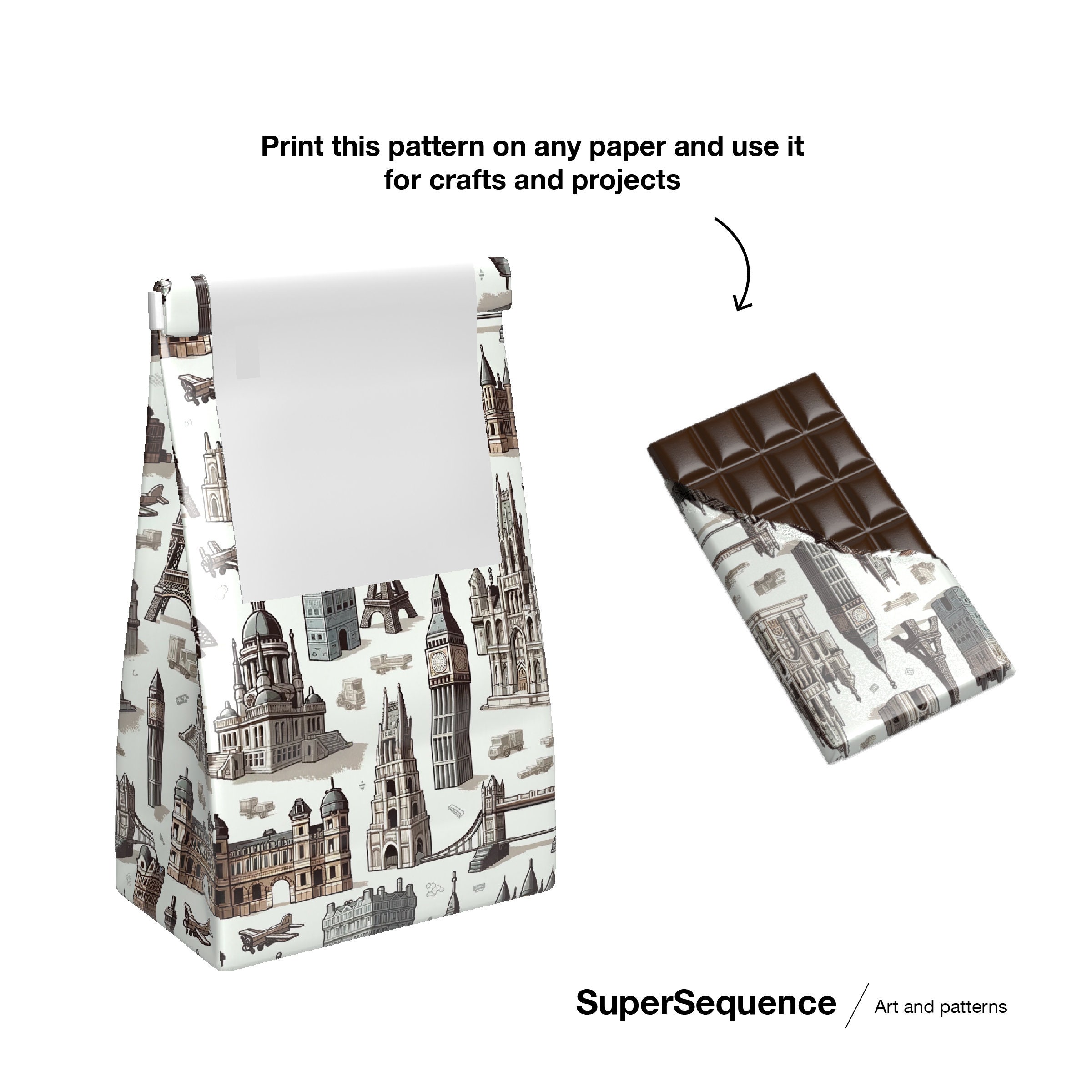 Vintage Iconic Buildings and Towers Hand Drawn Pattern Seamless Repeat ...