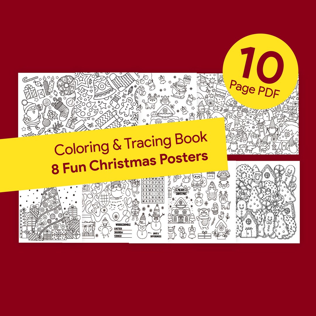 8 Fun Christmas Coloring and Tracing Book - Multi Page PDF Vector ...