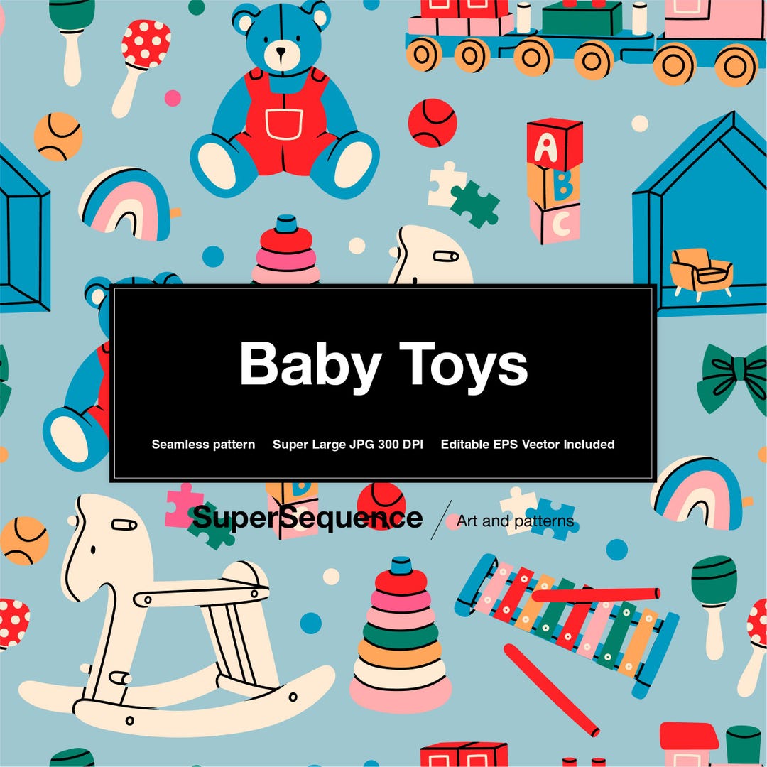 Baby Toys Illustrated Pattern - Vector Seamless Repeat Pattern ...