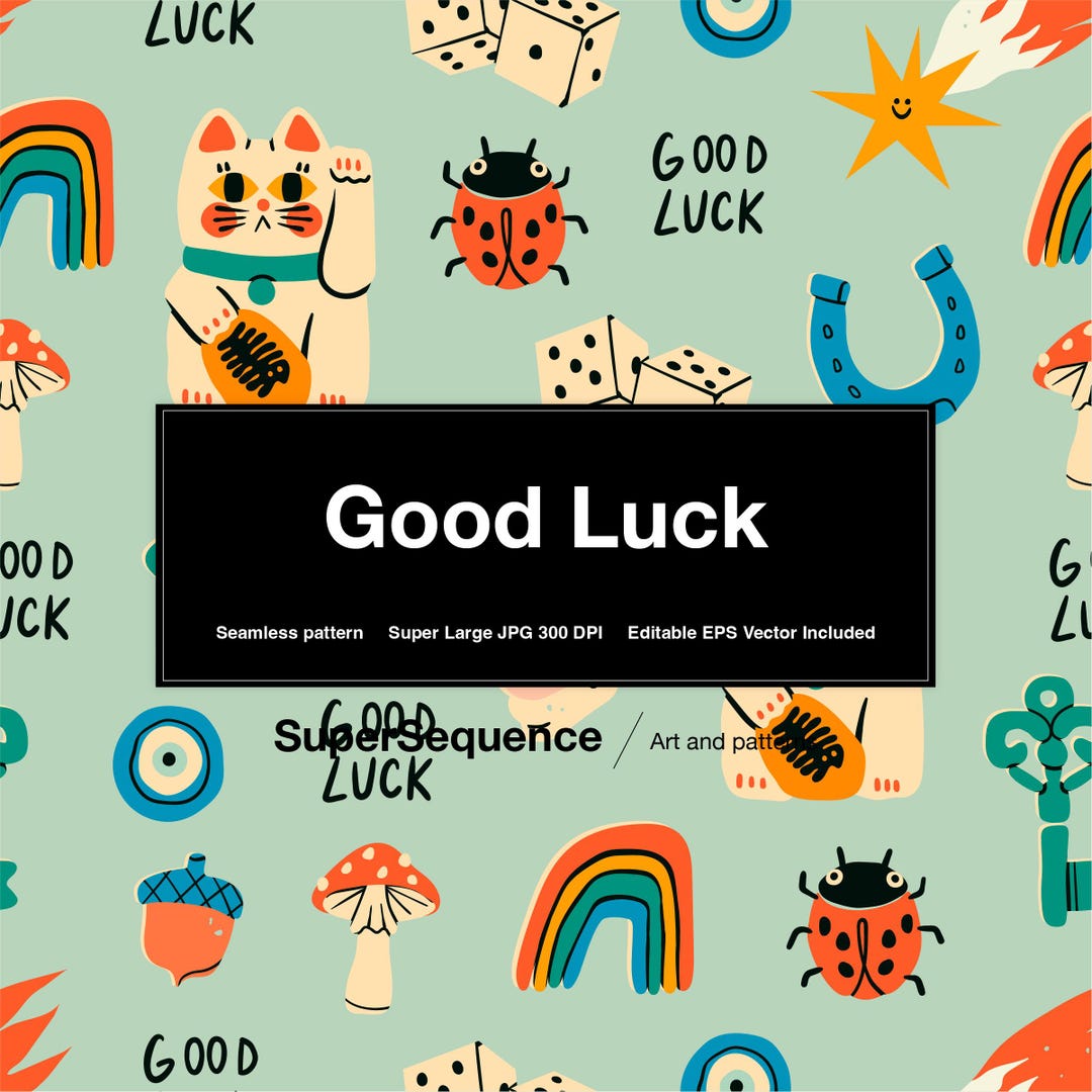 Good Luck Charms Illustrated Pattern - Vector Seamless Repeat Pattern ...