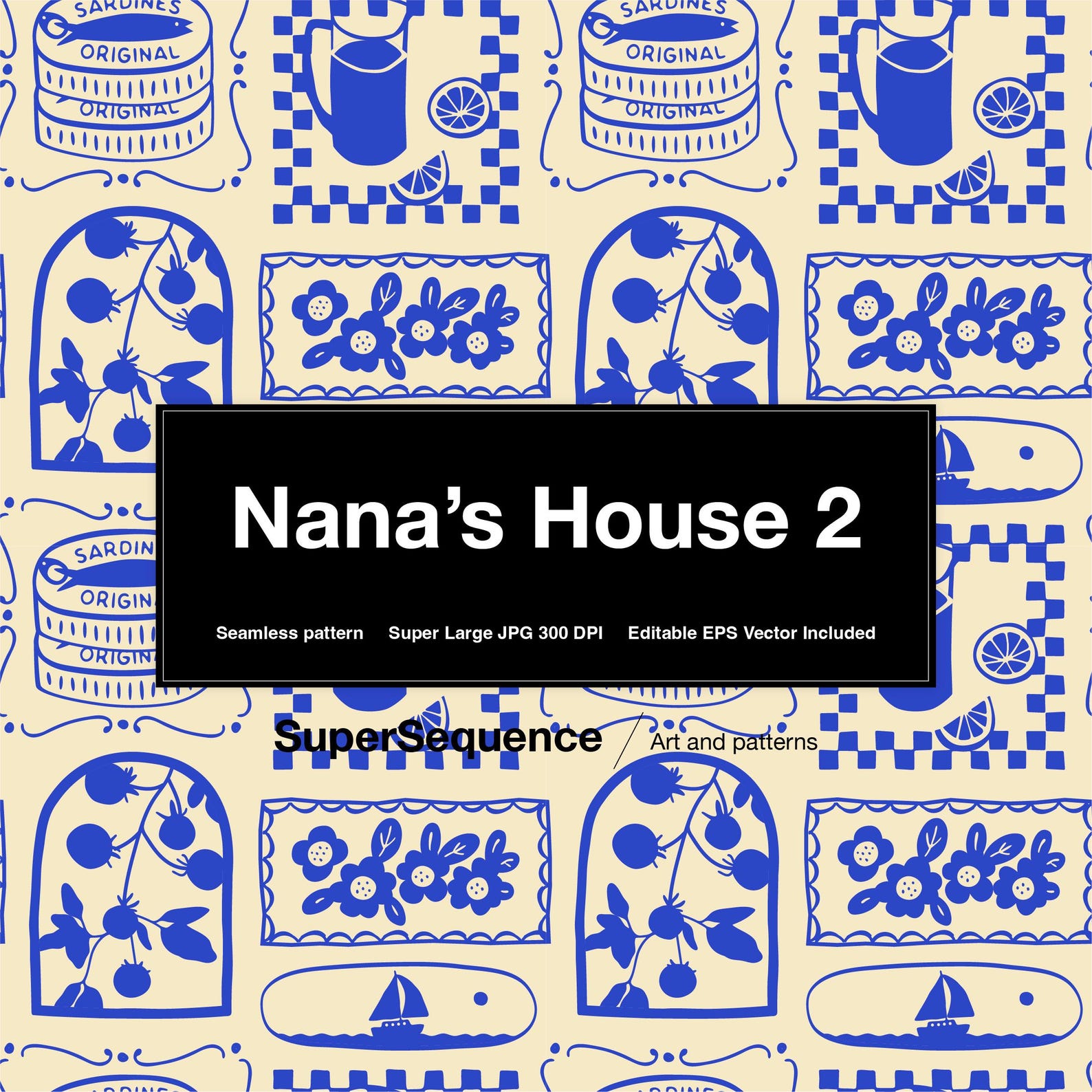 Nana's House 2 Illustrated Pattern - Vector Seamless Repeat Pattern ...