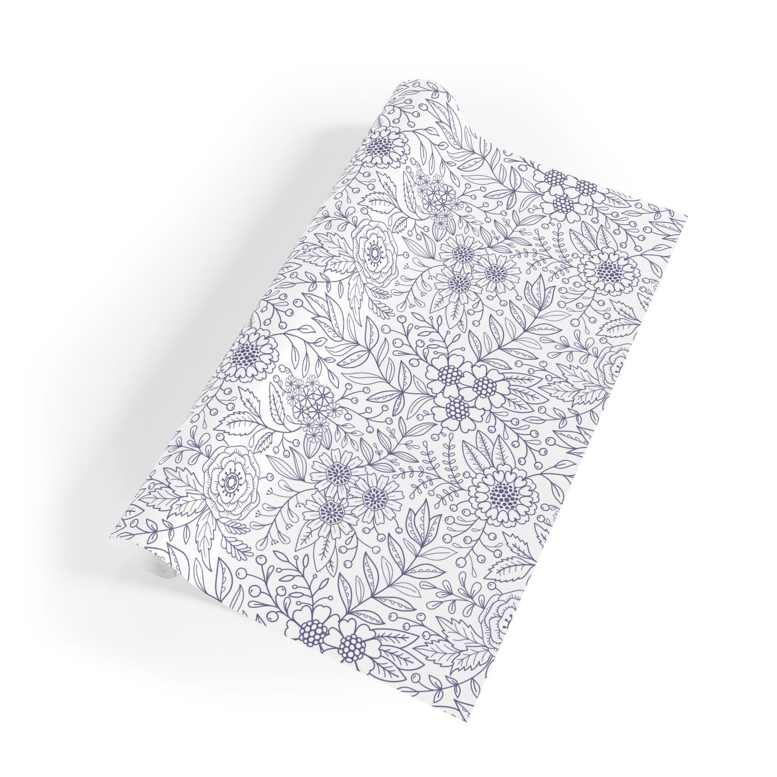 Floral Beautiful Blue Line Art Wrapping Paper Long Roll 28 X 79 Satin ...