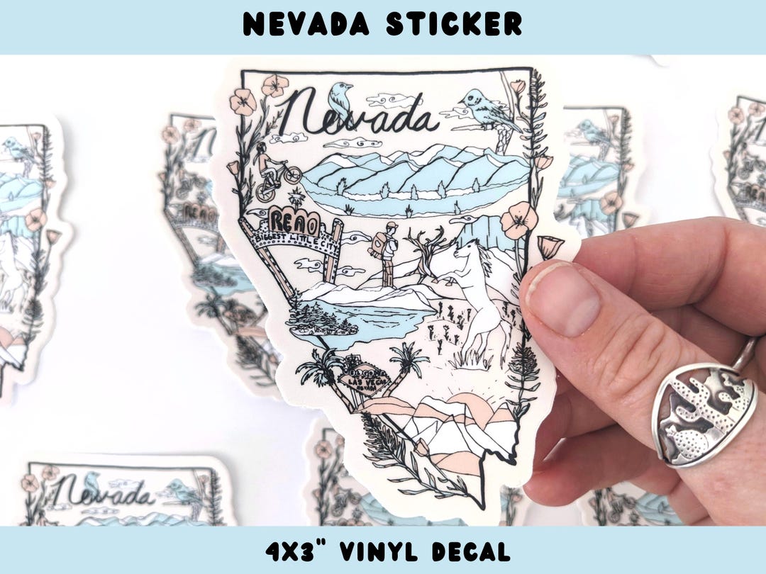 Nevada Travel Sticker - Las Vegas Decal, Reno Sticker, State Souvenir ...