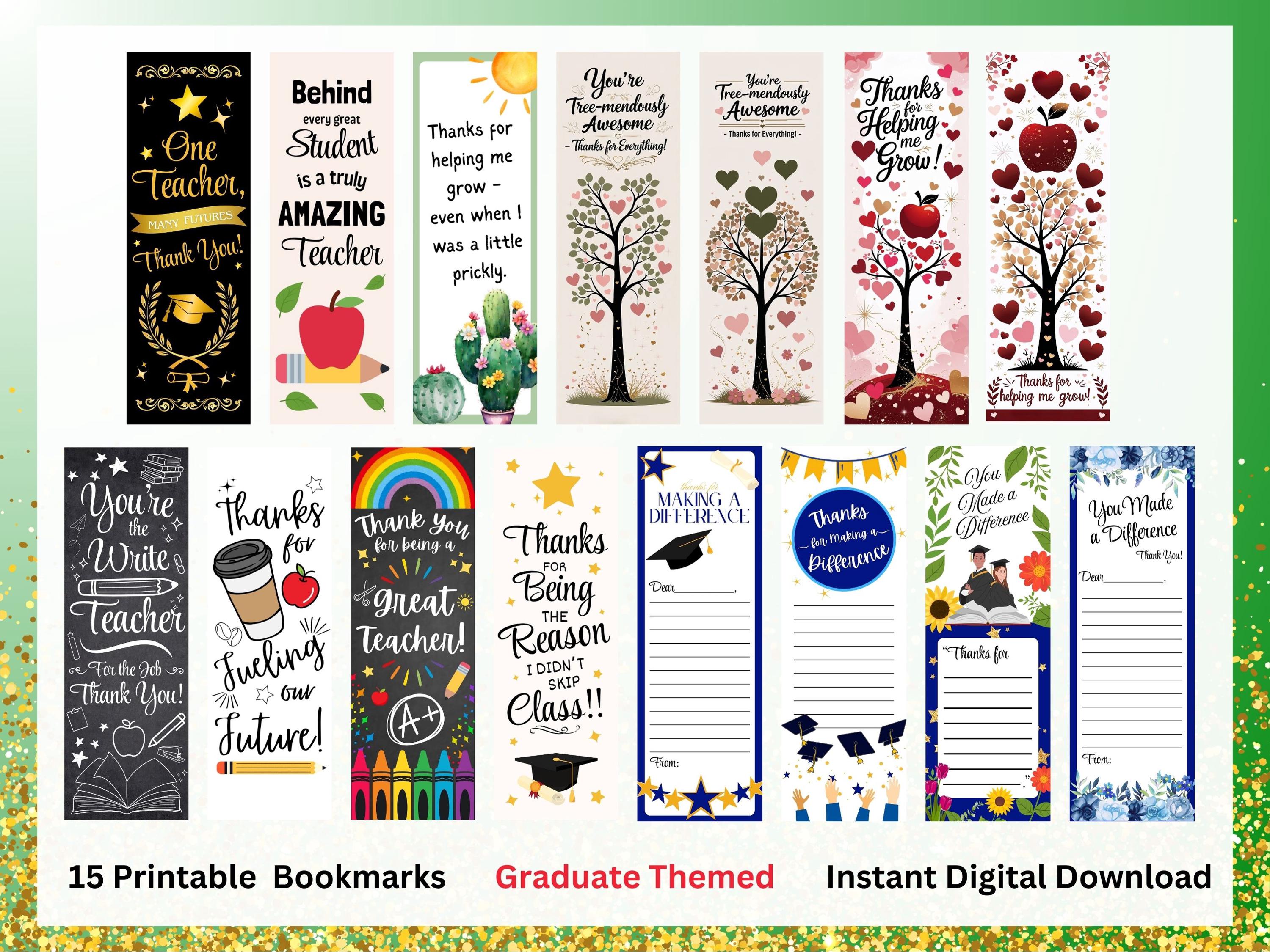 Teacher Appreciation Bookmarks, Teacher Week Bookmark Set, Printable ...