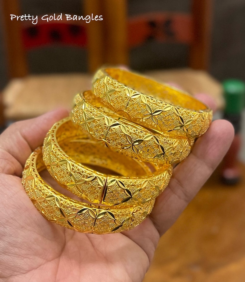 Gold Bangles, 24k Dubai Gold Plated Bangles, Wedding Gold Bangles, Gold ...