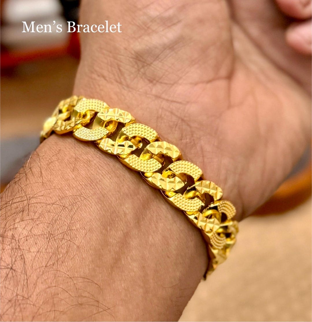 Men's Gold Bracelet, 24k Dubai Gold Plated Bracelet for Men, Gold ...