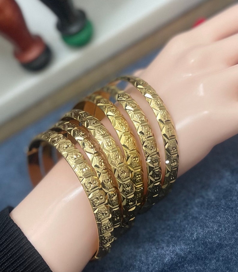 Stackable Gold Bangles, 24k Dubai Gold Plated Bangles, Gold Bangles ...