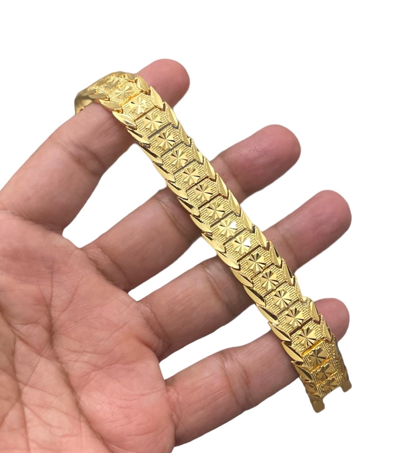 Men's Gold Bracelet, 24k Dubai Gold Plated Bracelet for Men, Gold ...