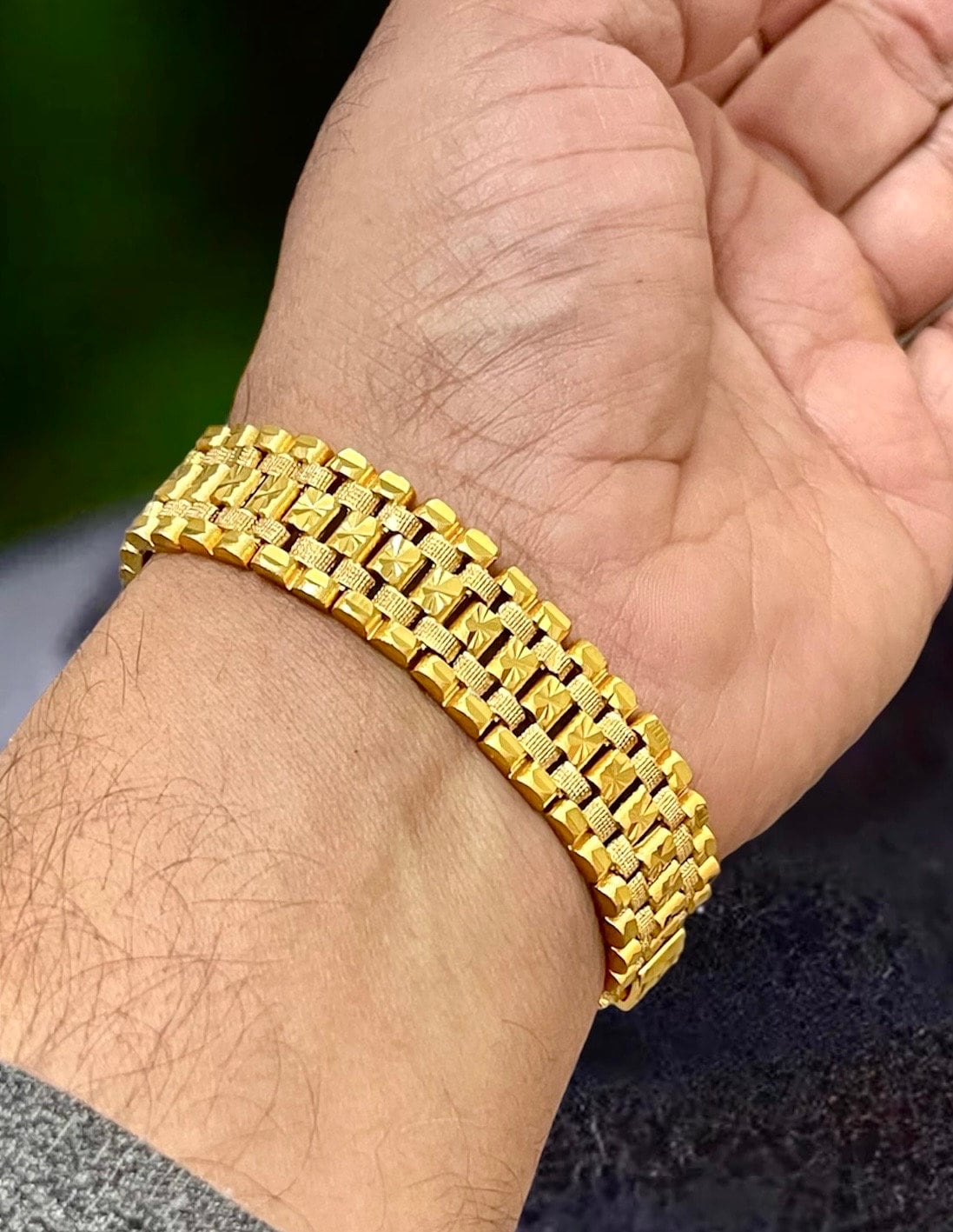 Men's Wide Bracelet, 24k Dubai Gold Plated Bracelet for Men, Gold ...