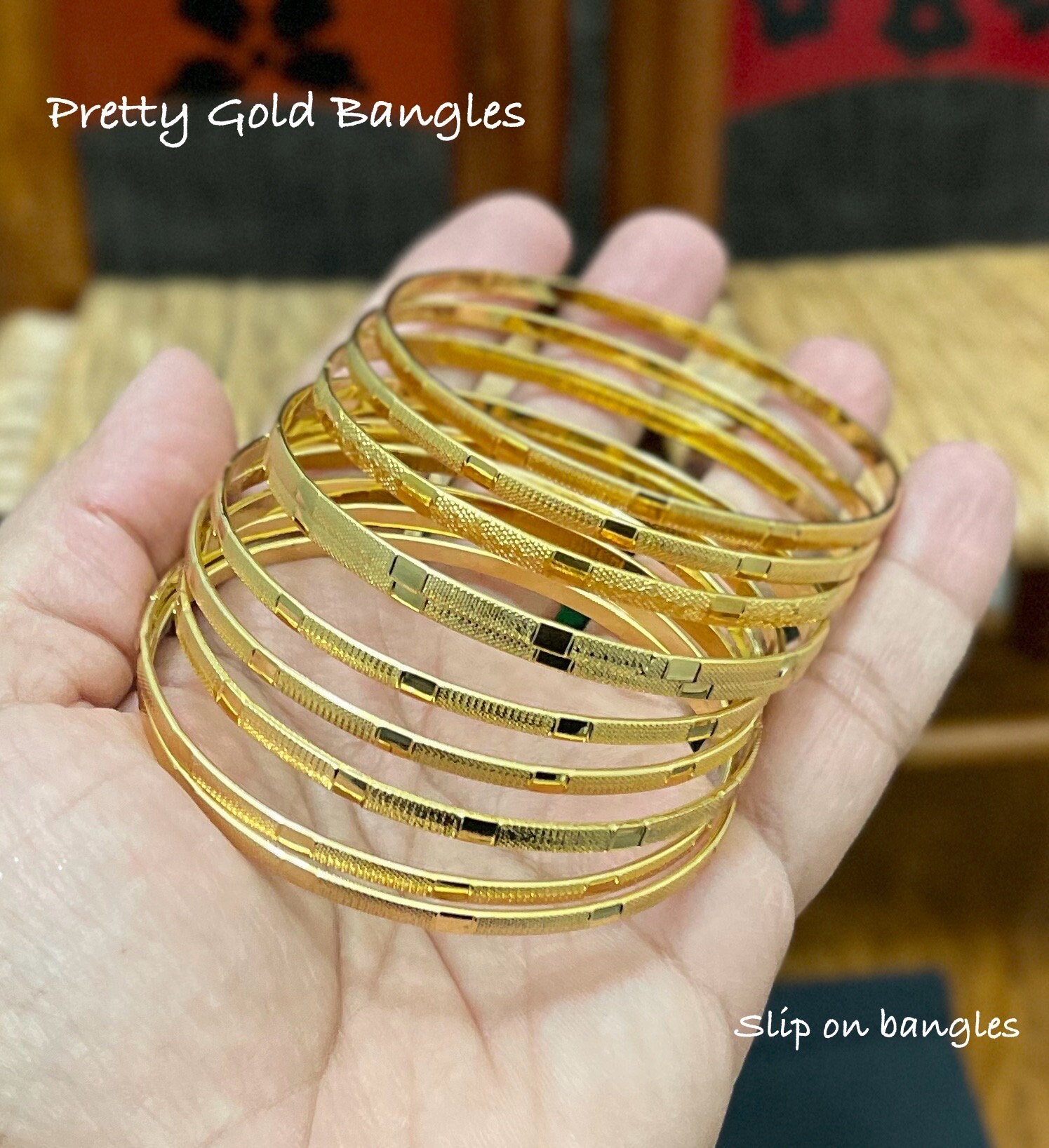 Stacking Gold Bangles, Gold Bangles Gift for Women, Slip on Bangles ...