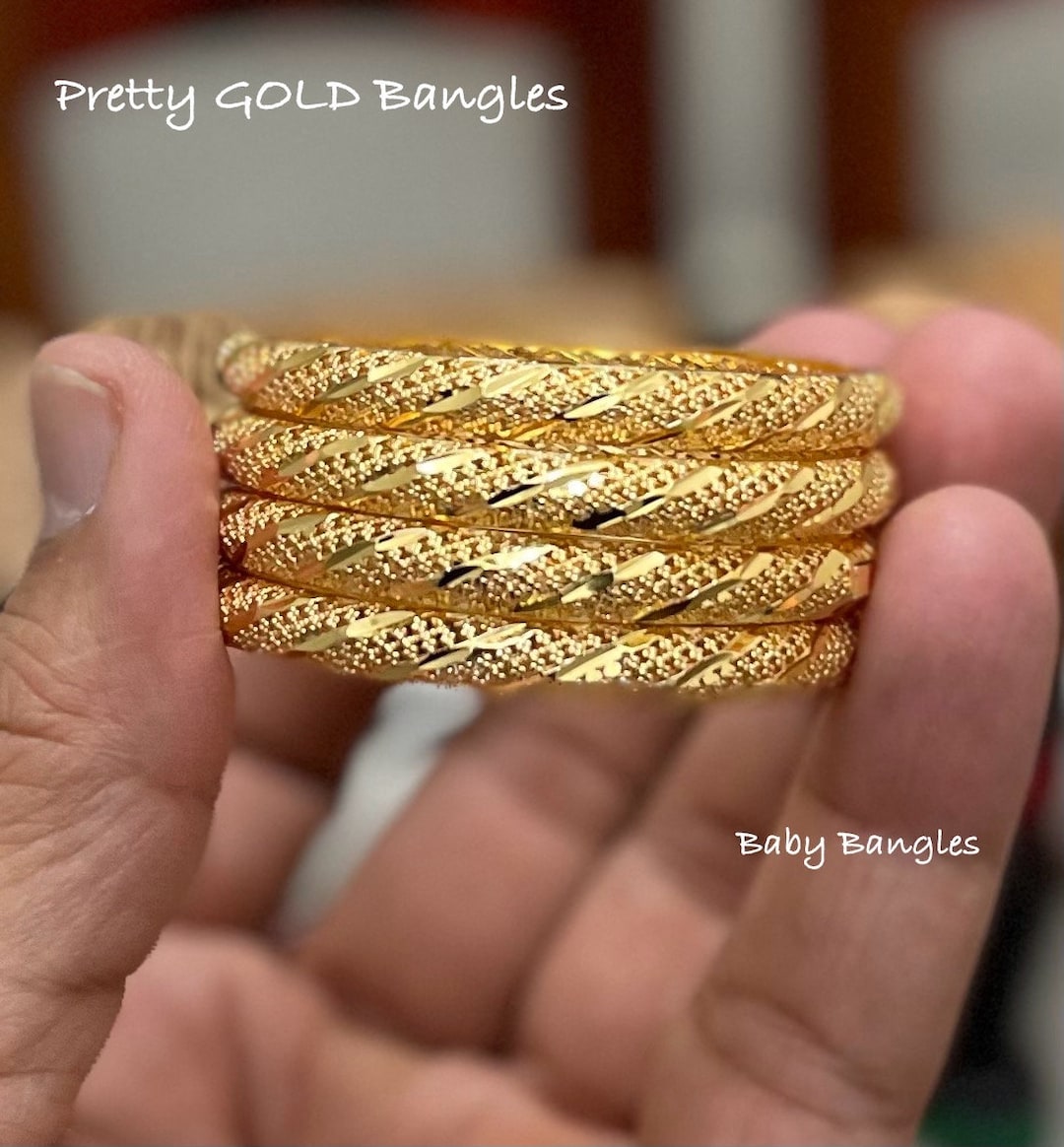 Gold Bangles for Girls, 24K Dubai Gold Plated Bangles, Cute Bangles for ...
