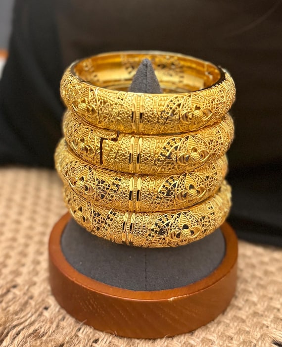 Gold Bangles 24k Dubai Gold Plated Bangles for Women Thick Gold Bangles African Jewelry Arab Gold Jewelry Indian Bridal Jewelry Gift Etsy